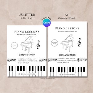 Piano Lessons Flyer Canva Template Piano Teacher Editable - Etsy