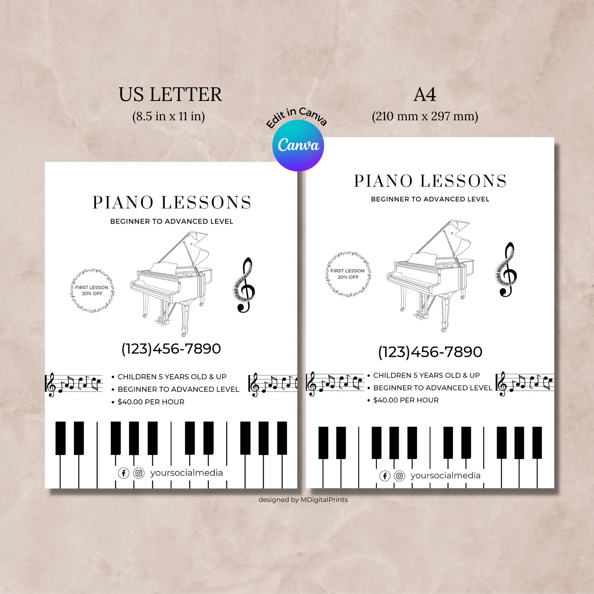 Piano Lessons Flyer Canva Template Piano Teacher Editable - Etsy