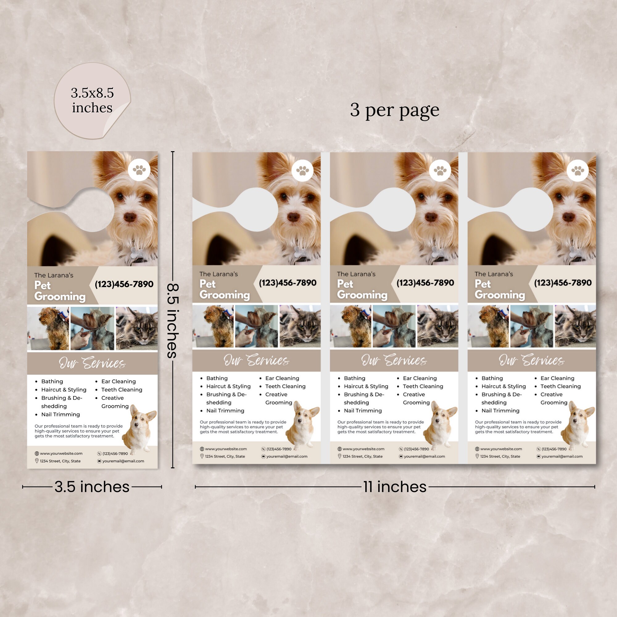 Pet Grooming Flyer Canva Template, Editable Pet Groomer Door Hanger ...