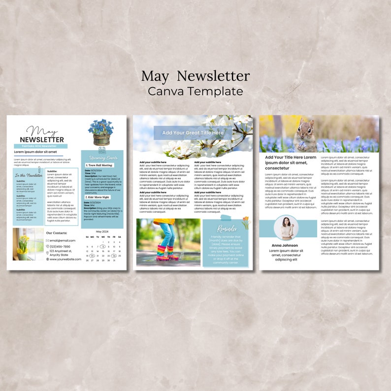 HOA Monthly Newsletter Canva Template, Editable Full Year 2026 ...