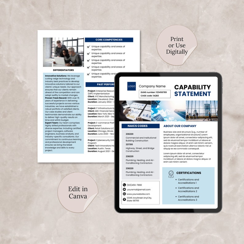 Capability Statement Canva Template Editable Capability Statement ...