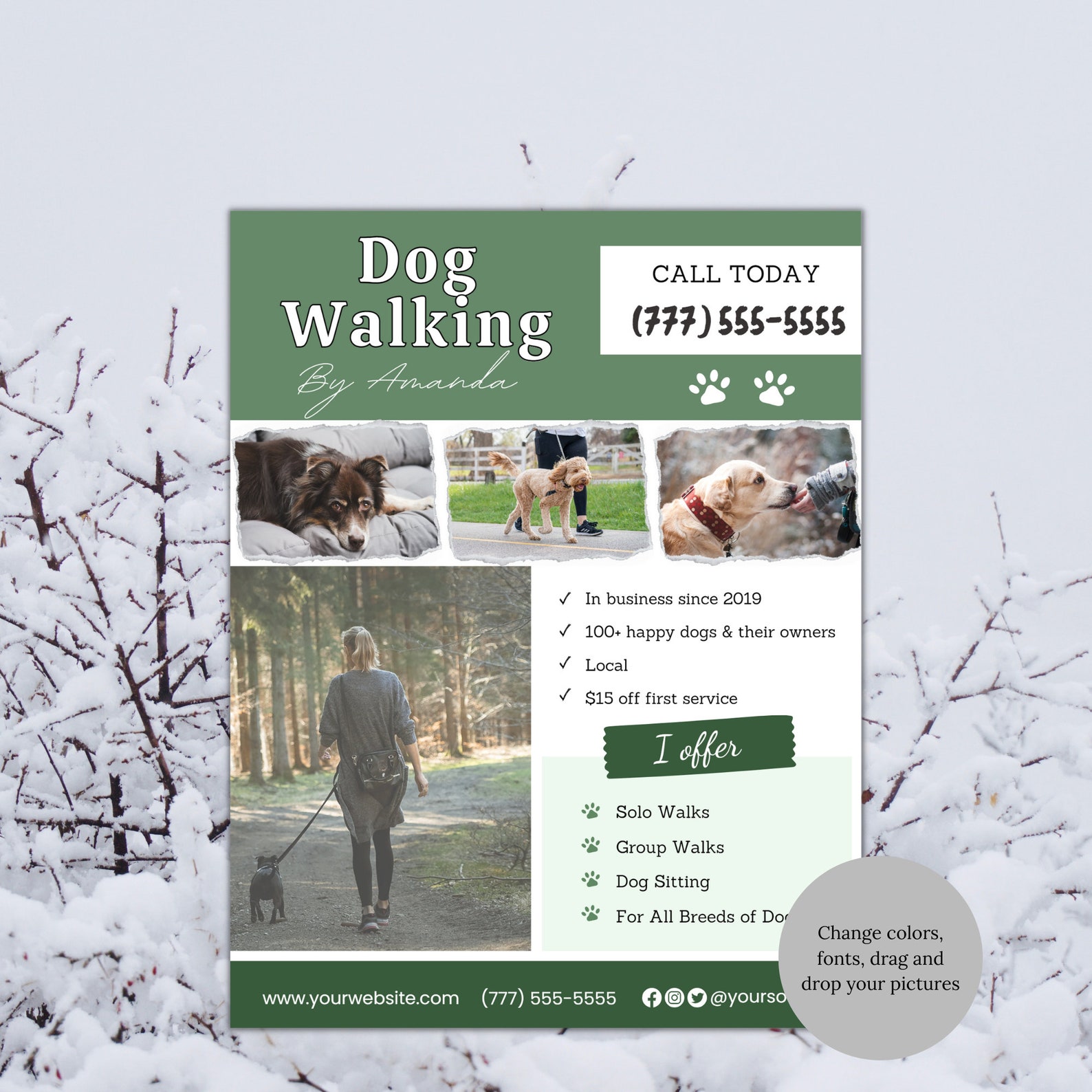 Dog Walker Services Flyer, Dog Walking Service Business Canva Template ...