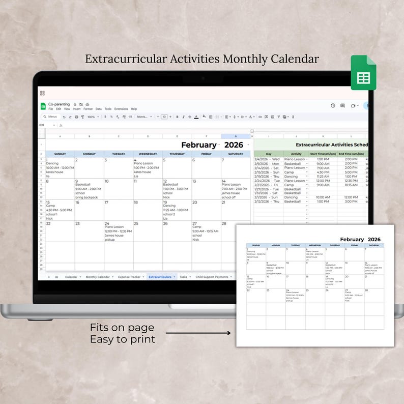 Co-parenting Planner Google Sheets, Custody Planner Calendar, Child ...