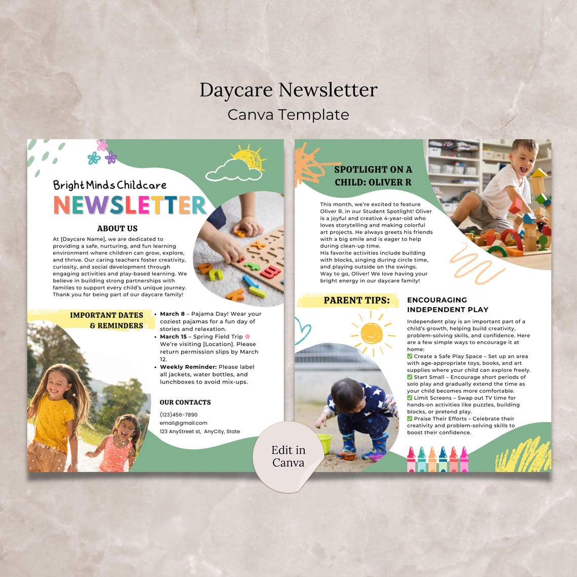 Preschool Newsletter Canva Template, Editable Childcare Newsletter ...