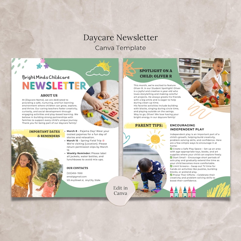 Preschool Newsletter Canva Template, Editable Childcare Newsletter ...