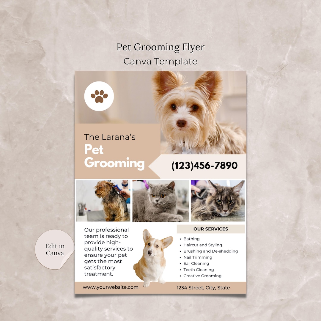 Pet Grooming Flyer Canva Template, Pet Groomer Business Editable Flyer ...