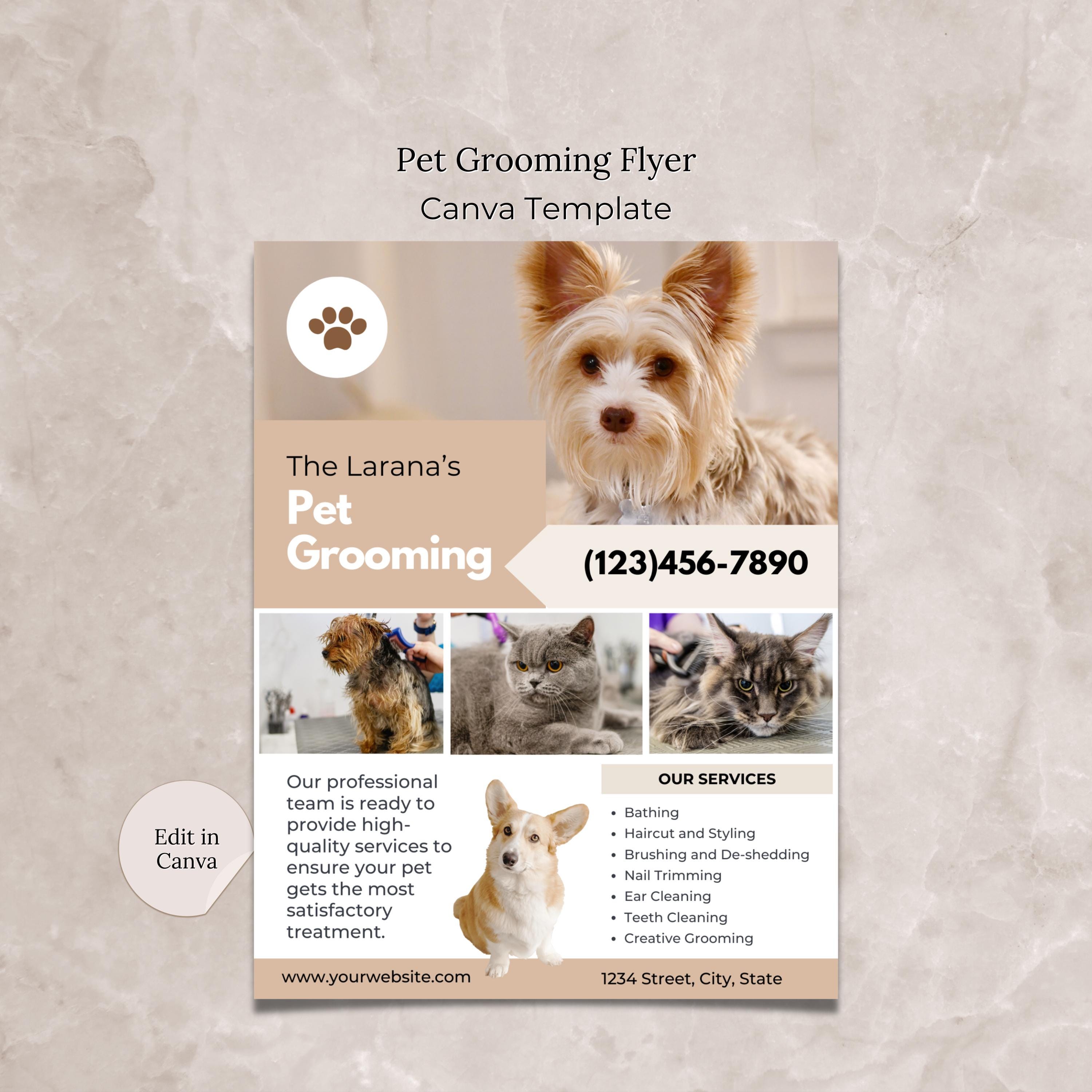 Pet Grooming Flyer Canva Template, Pet Groomer Business Editable Flyer ...
