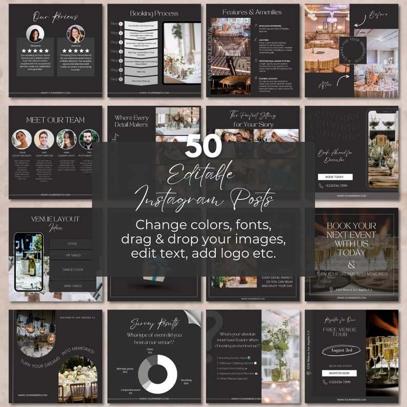 Event Venue Rental Instagram Posts Canva Template Editable Wedding ...