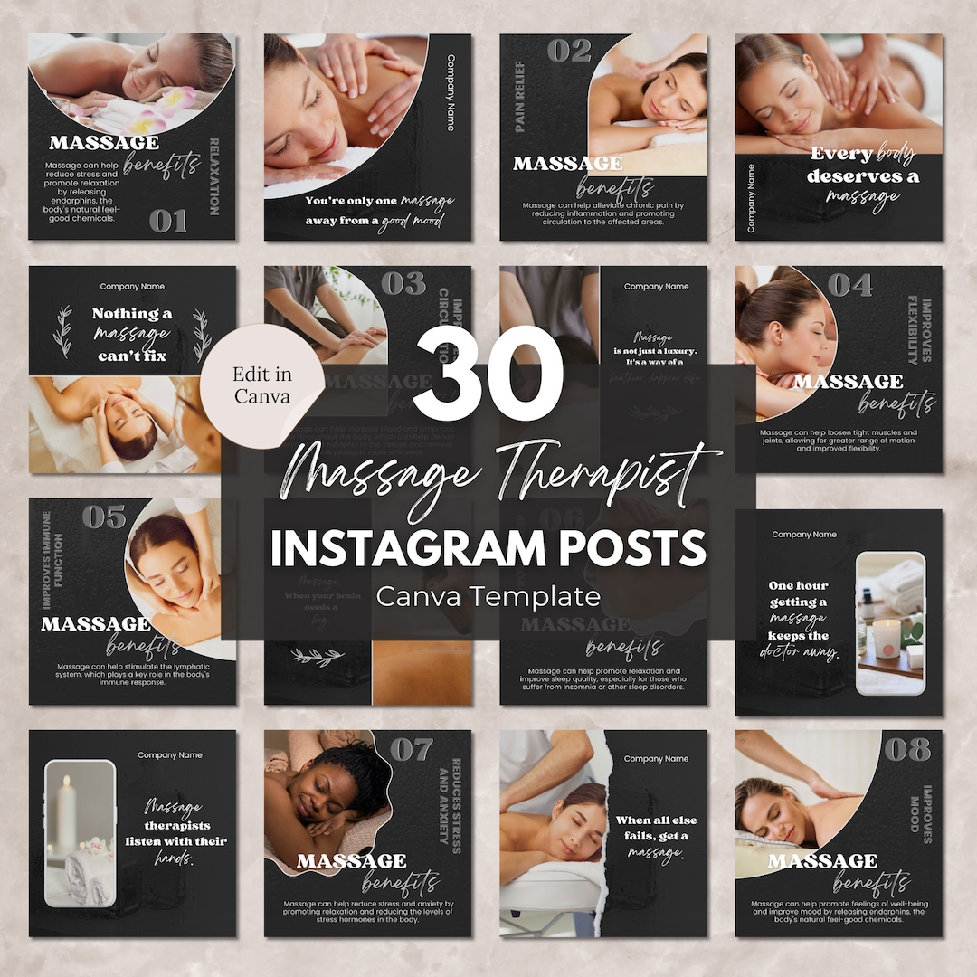 Massage Instagram Posts Canva Template Editable Massage Therapist ...