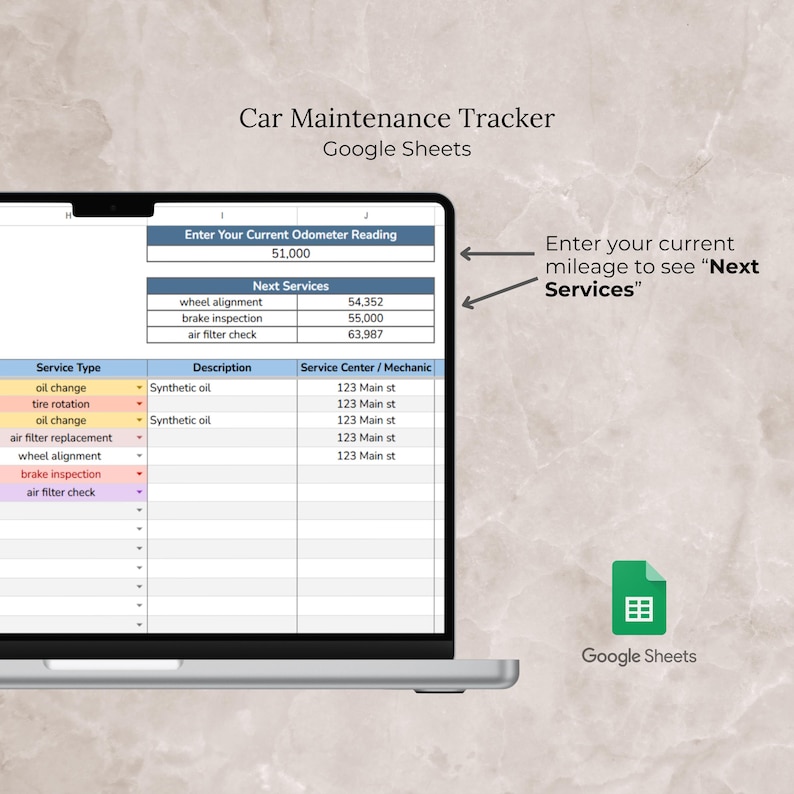 Car Maintenance Tracker Google Sheet, Auto Maintenance Log Vehicle ...
