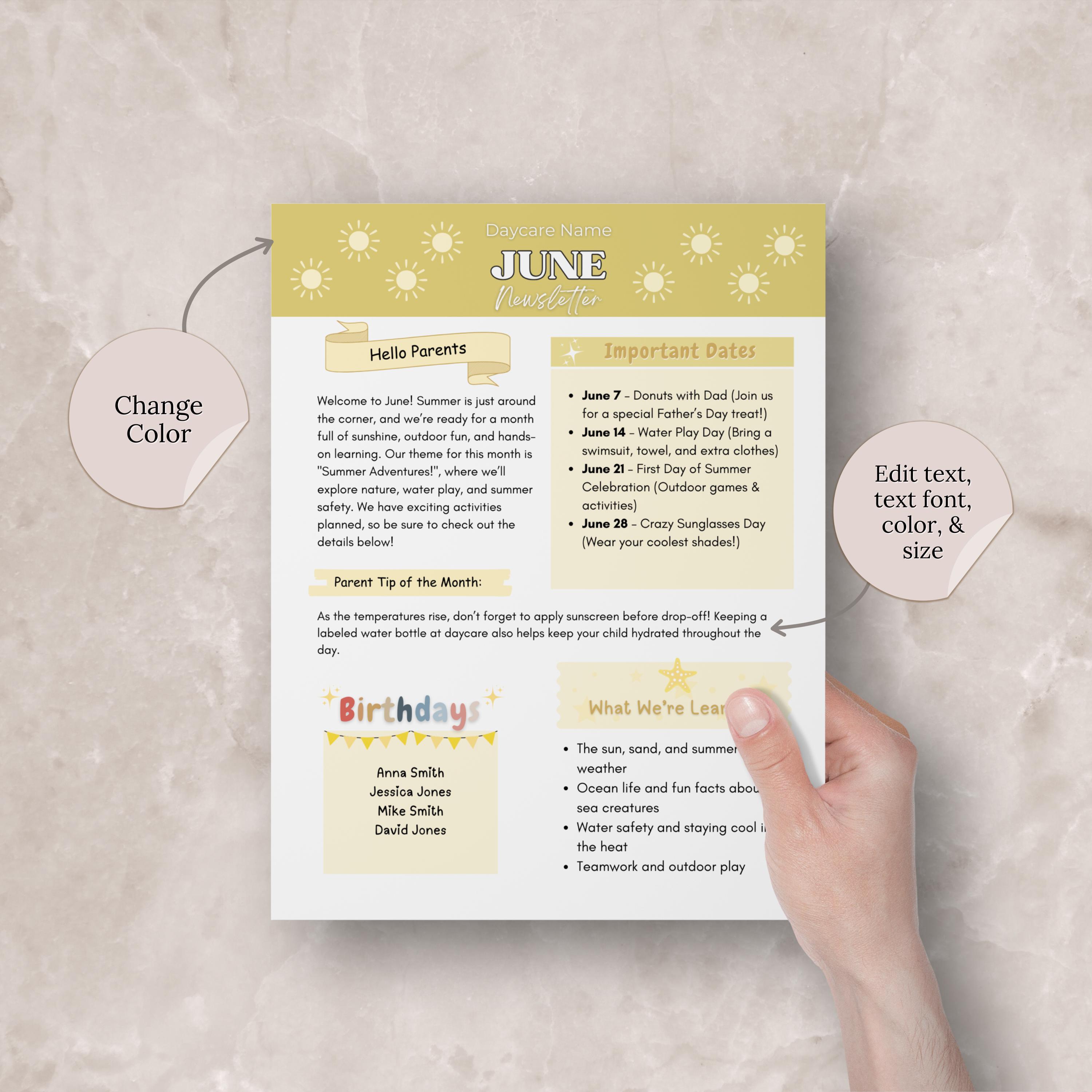 Daycare Monthly Newsletter Canva Template, Editable Preschool ...
