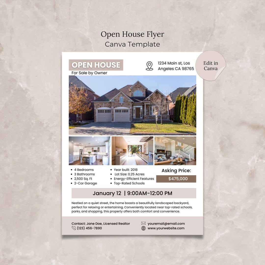 For Sale by Owner Template Canva, FSBO Open House Flyer, Real Estate ...