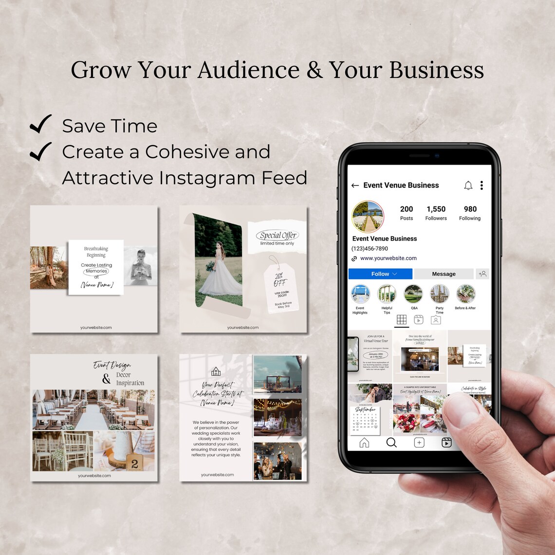 Event Venue Rental Instagram Posts Canva Template Editable Wedding ...
