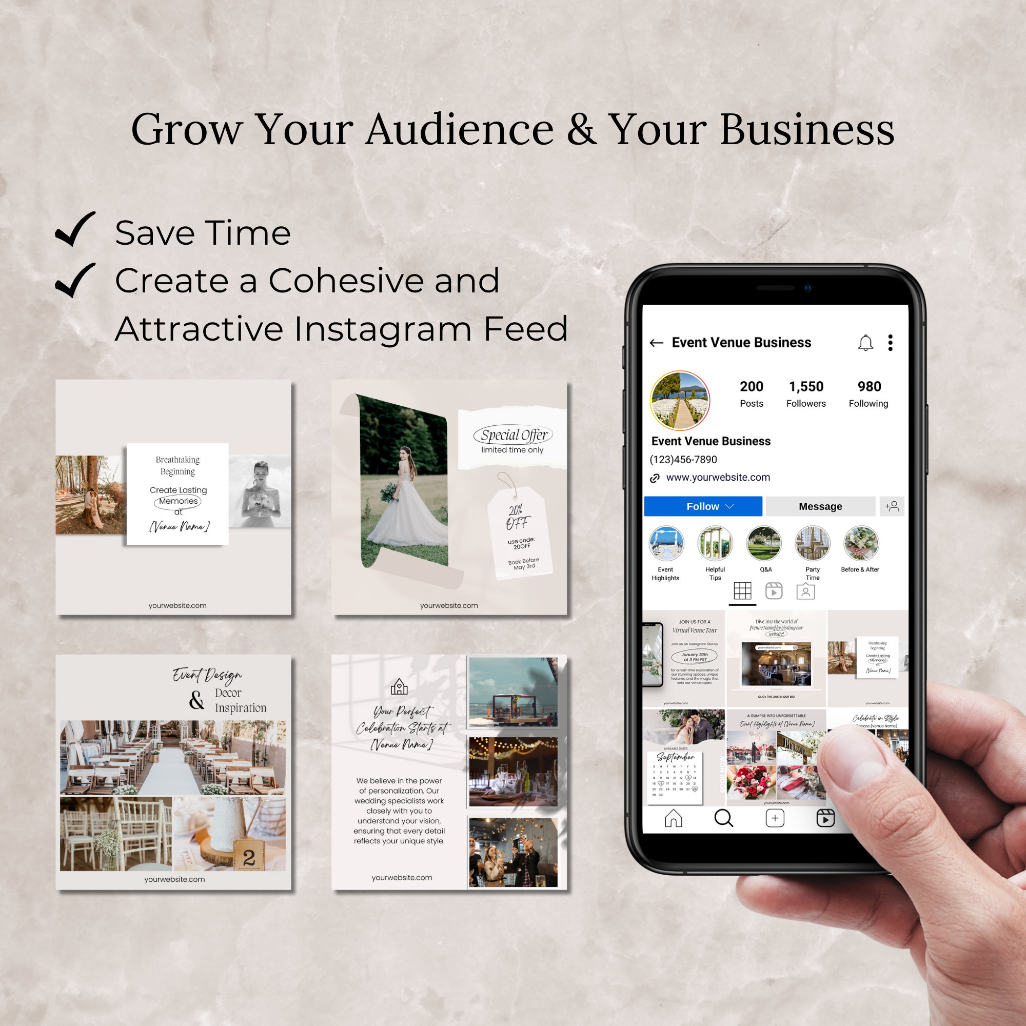 Event Venue Rental Instagram Posts Canva Template Editable Wedding ...
