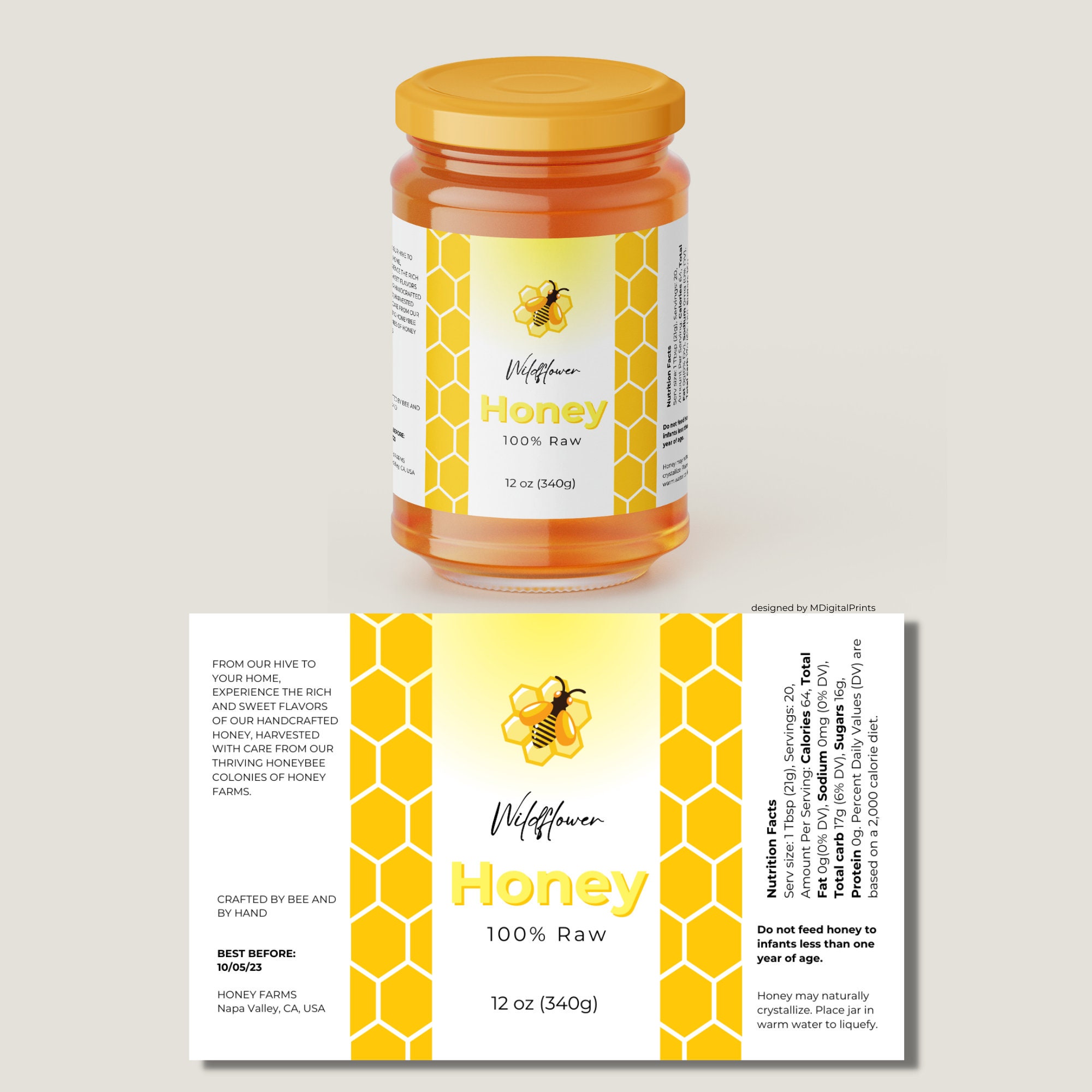 Honey Labels for Jars Canva Template, Editable Honey Jar Labels, Honey ...