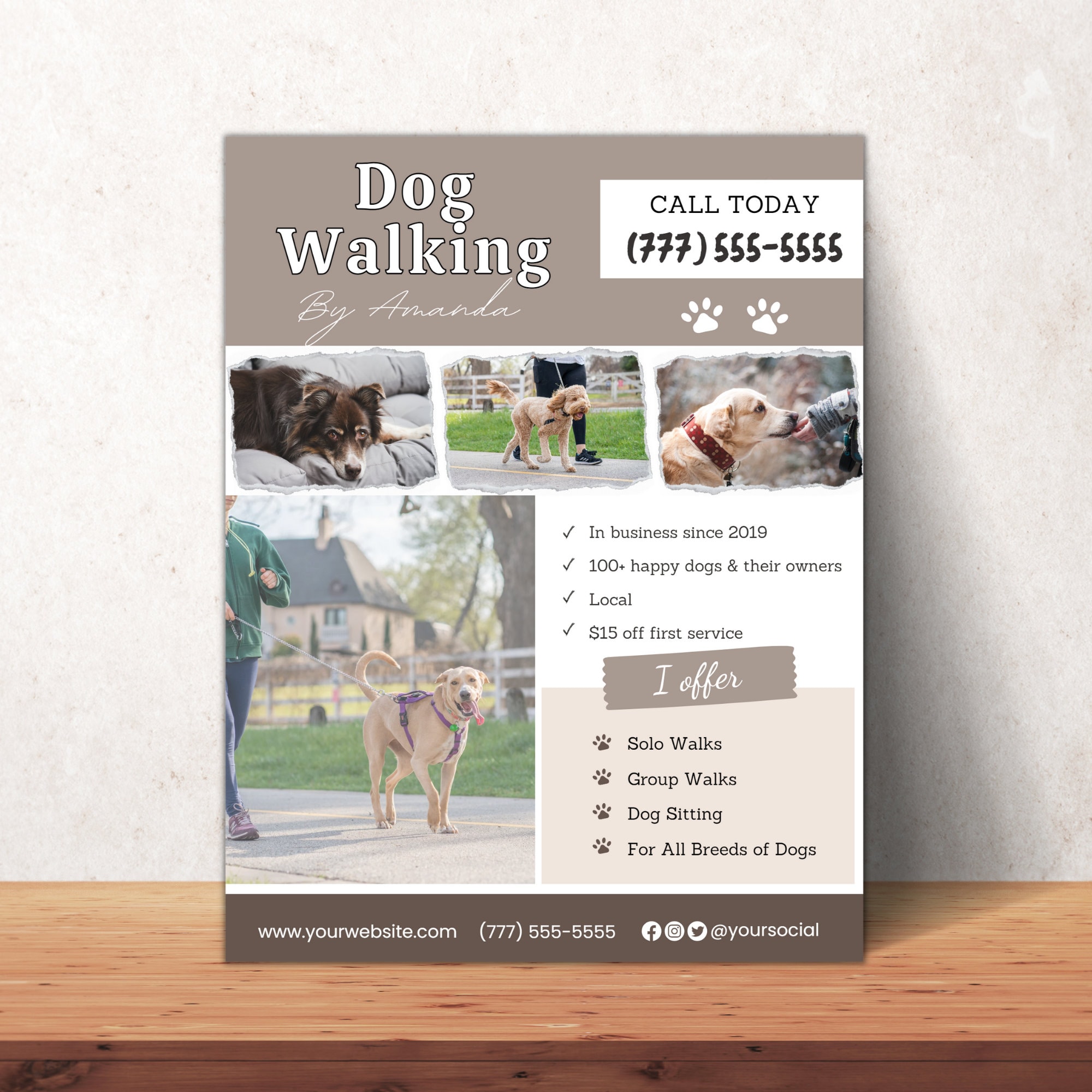 Dog Walking Flyer Canva Template, Dog Walking Services Promotion Flyer ...