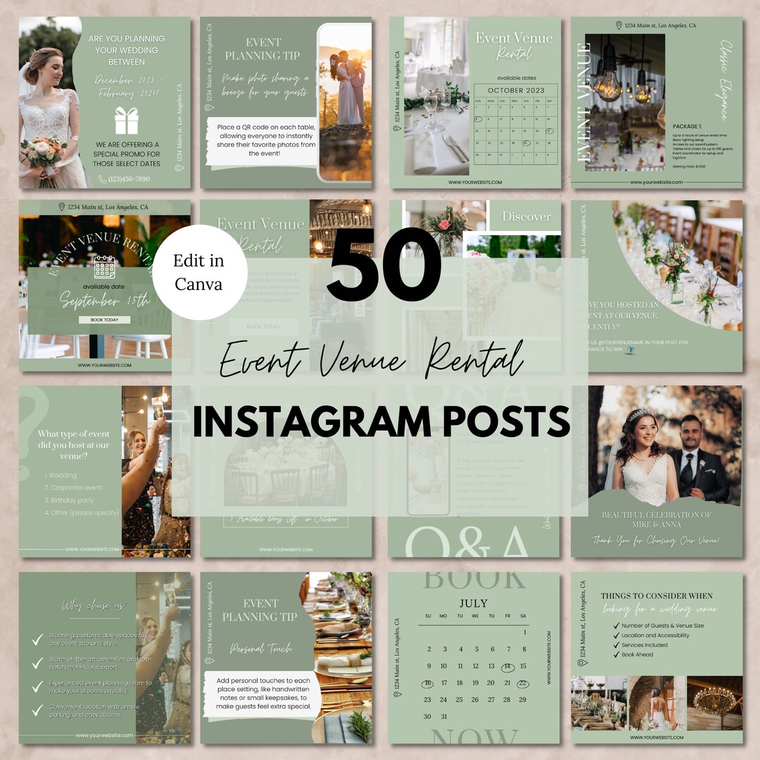 Event Venue Rental Instagram Posts Canva Template Editable Wedding ...
