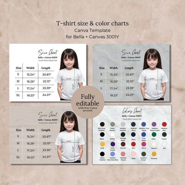 Size and Color Chart Printify - Etsy