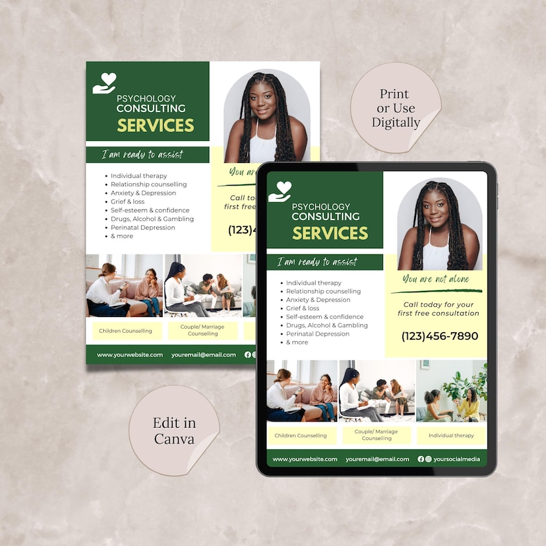 Psychology Flyer Canva Template, Editable Counseling Therapist Template ...