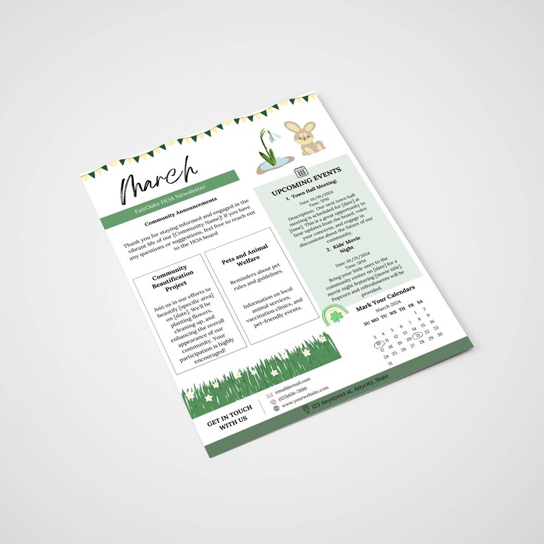 March HOA Newsletter Canva Template, Editable Easter Month Newsletter ...