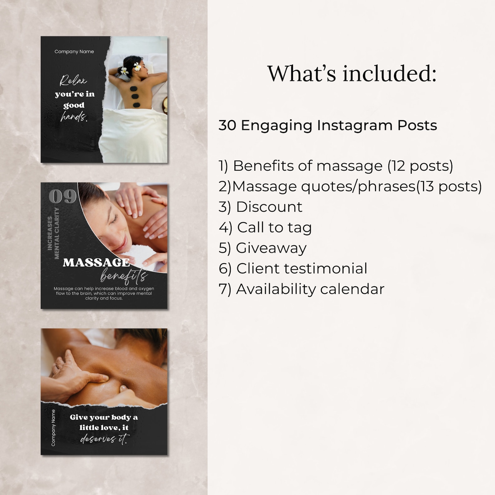 Massage Instagram Posts Canva Template Editable Massage Therapist ...