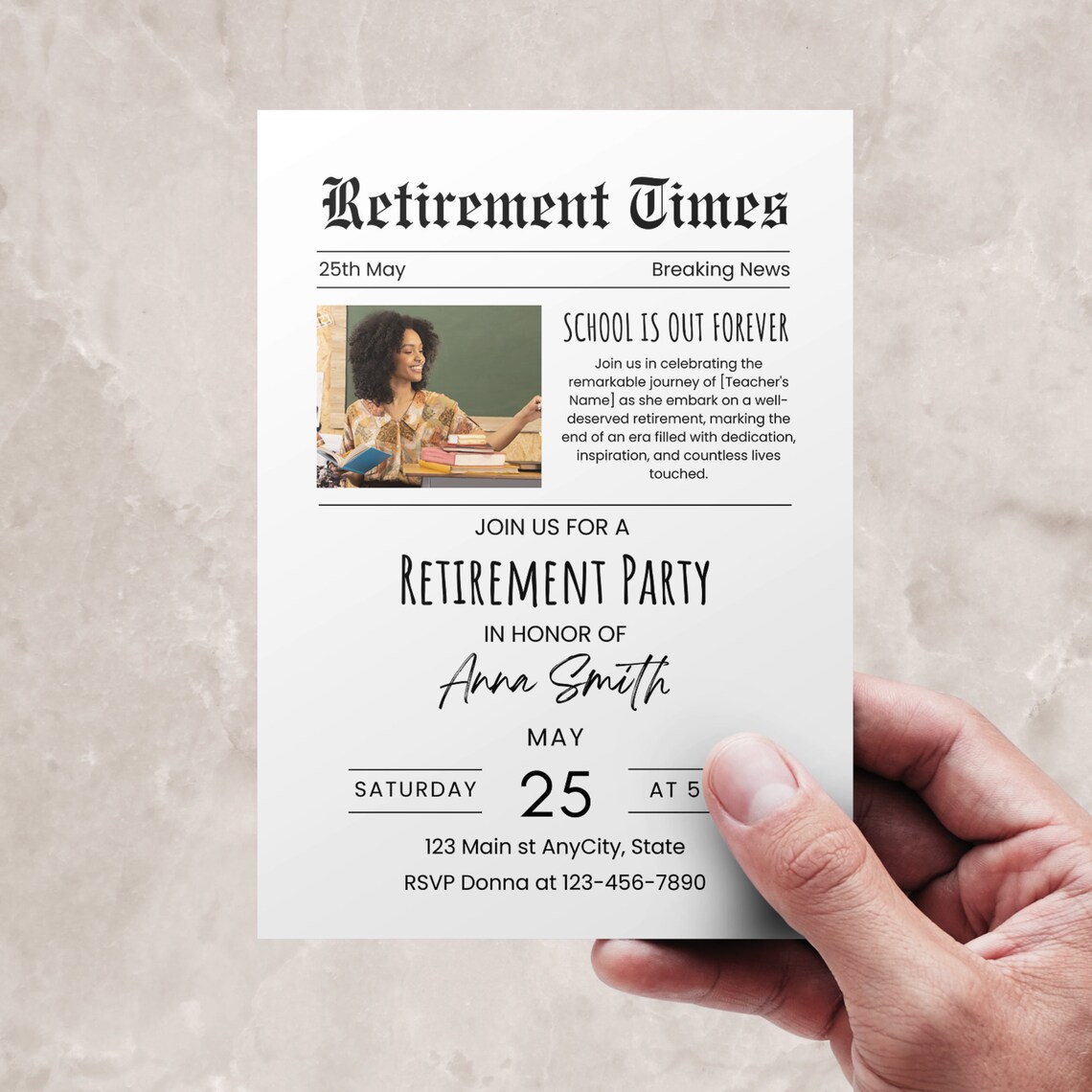 Teacher Retirement Invitation Canva Template Editable School Teacher ...