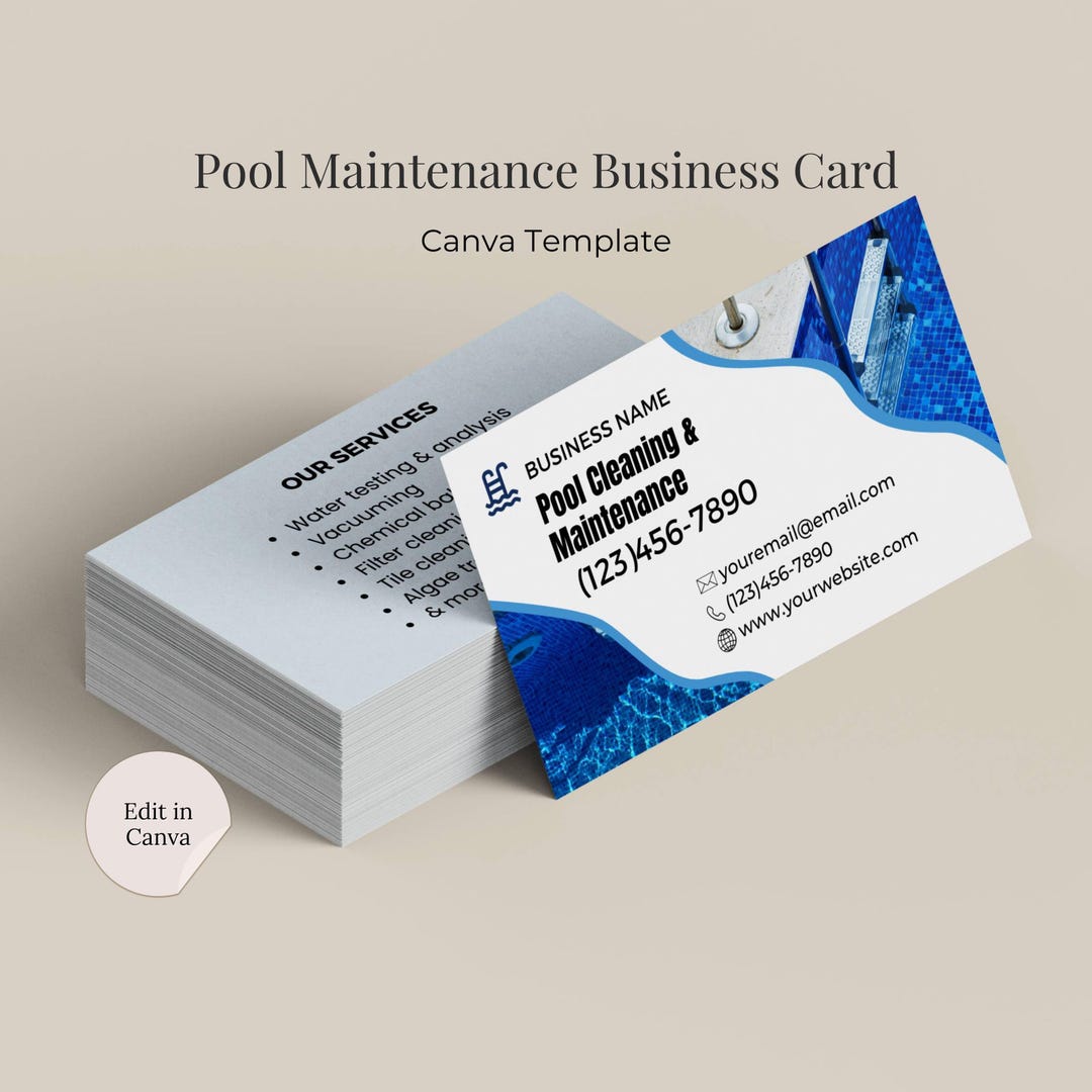 Pool Maintenance Business Card Template Canva Editable Pool Cleaning ...