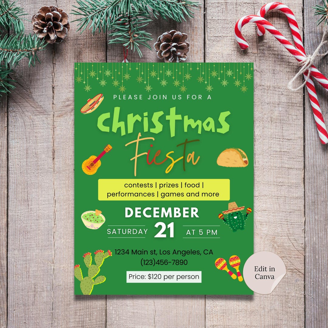 Christmas Fiesta Flyer Template, Editable Mexican Christmas Festival ...