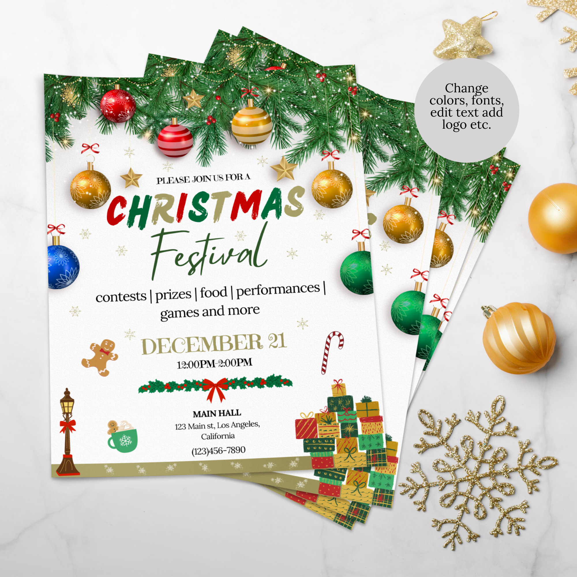 Christmas Festival Poster Canva Template, Editable Holiday Festival ...