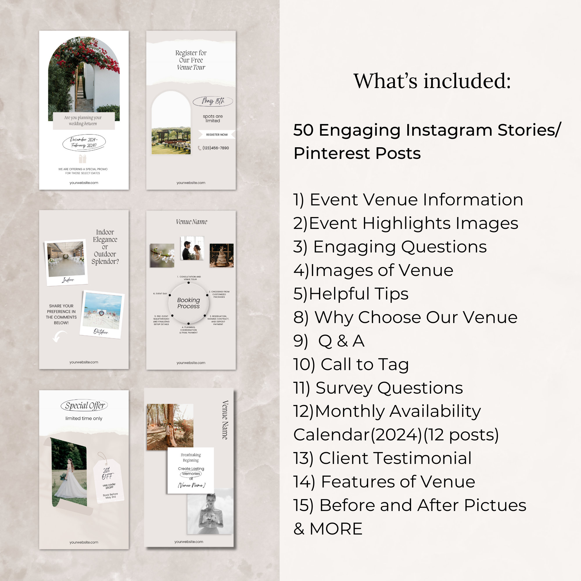 Event Venue Rental Instagram Stories Canva Template Editable Wedding Venue Business Social Media ...