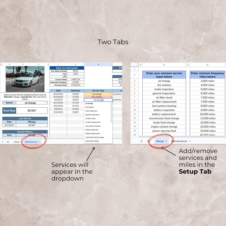 Car Maintenance Tracker Google Sheet, Auto Maintenance Log Vehicle ...