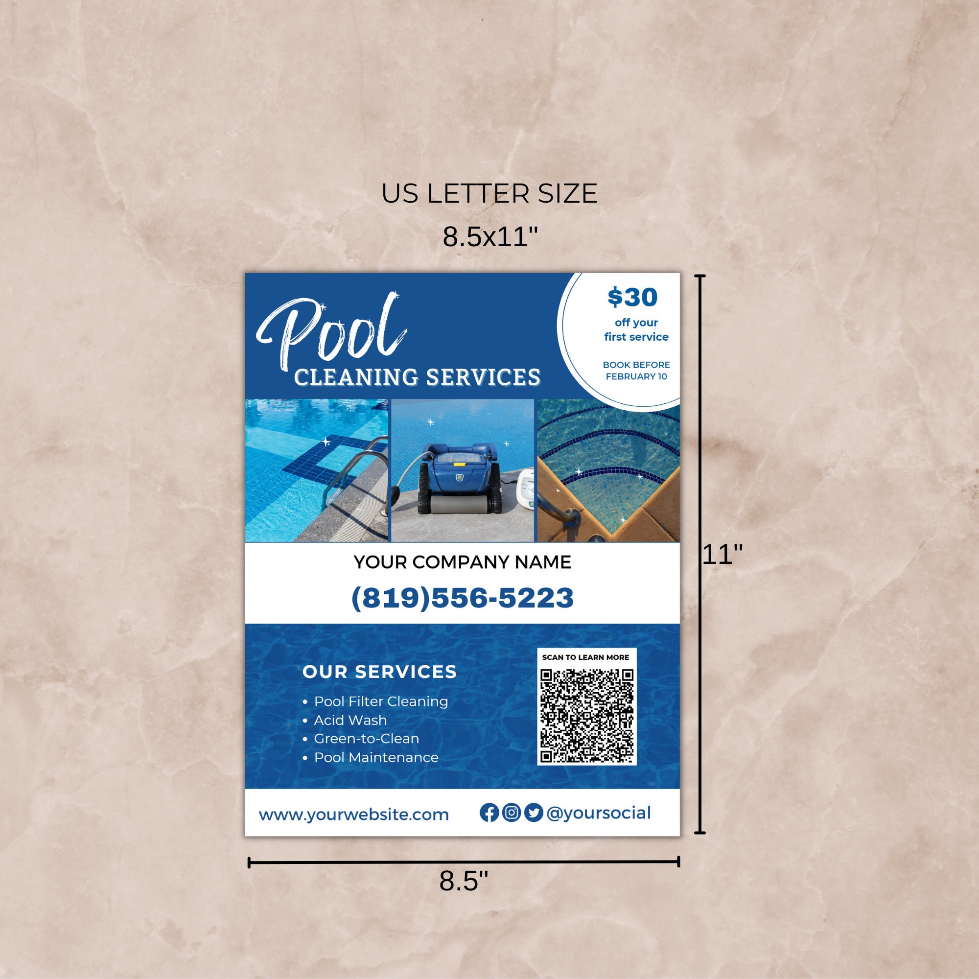 Professional Pool Service Flyer, Editable Canva Template, Marketing ...