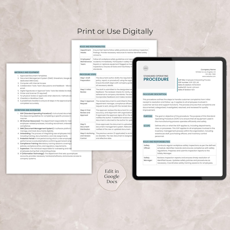 Standard Operating Procedure Template Docs, Editable SOP Document, Business Standard Operating ...