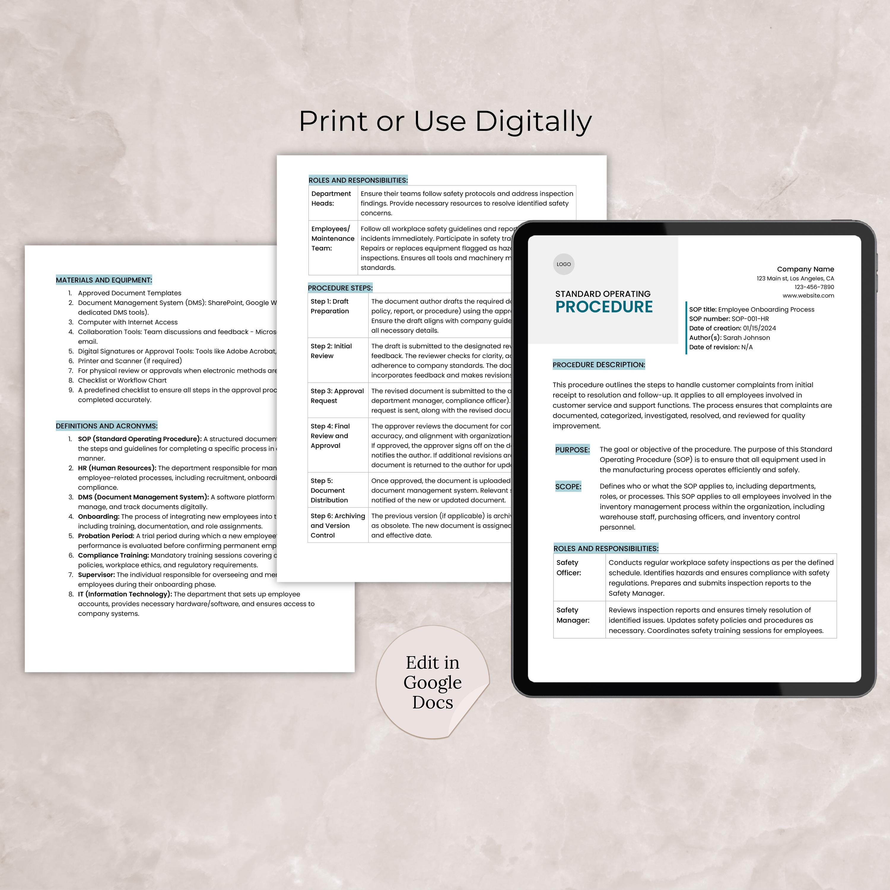 Standard Operating Procedure Template Docs, Editable SOP Document ...