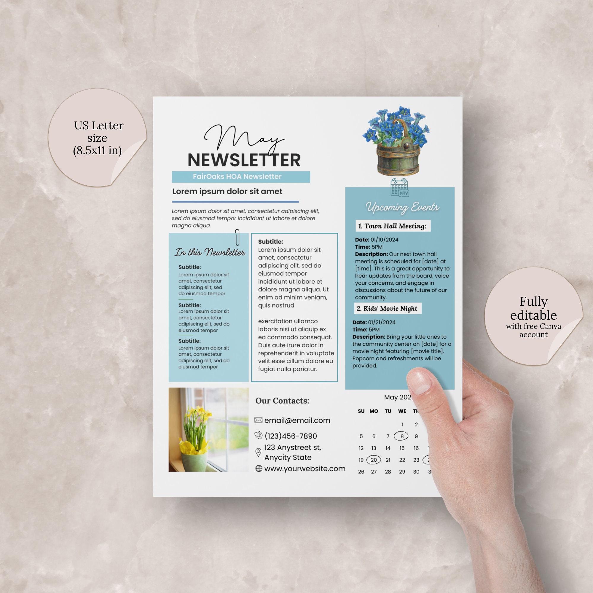 May HOA Newsletter Canva Template, Editable May Month Newsletter Page ...