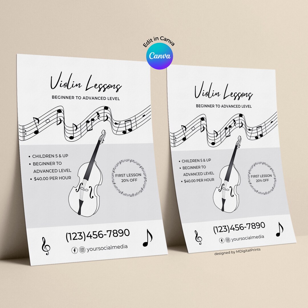 Violin Lessons Flyer Canva Template Violin Teacher Editable - Etsy
