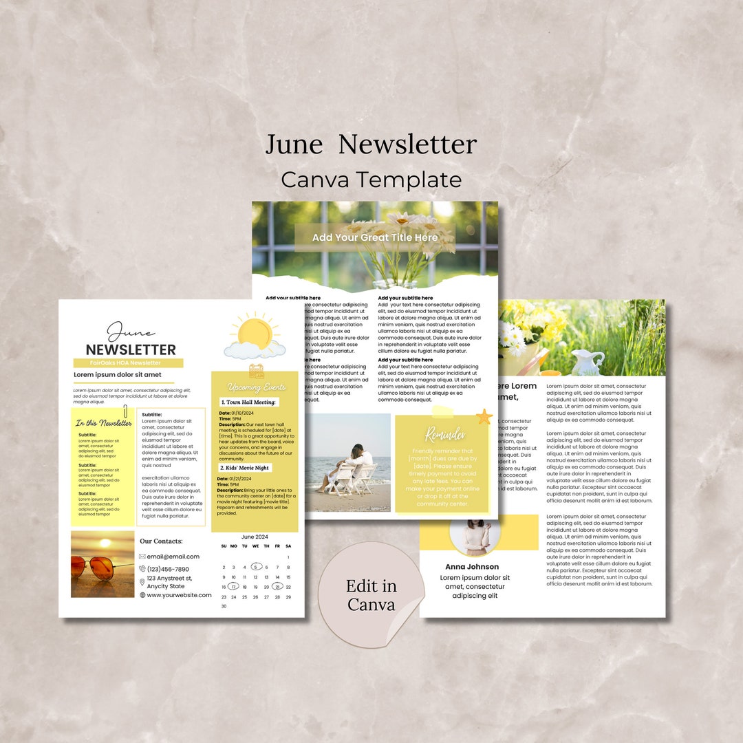 June Newsletter 2026 Canva Template, Editable June HOA Newsletter Page ...