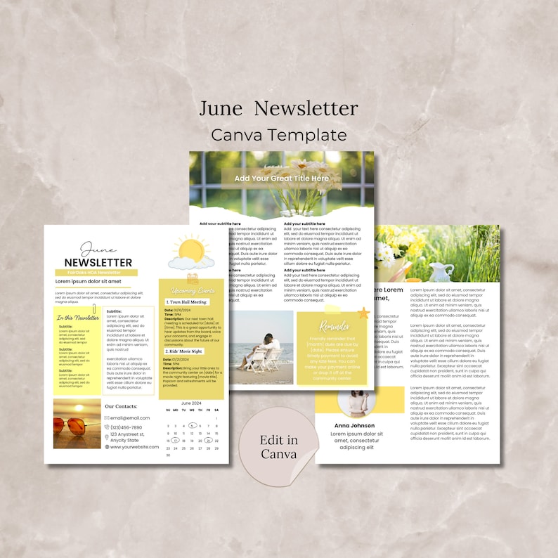 June Newsletter 2026 Canva Template, Editable June HOA Newsletter Page ...
