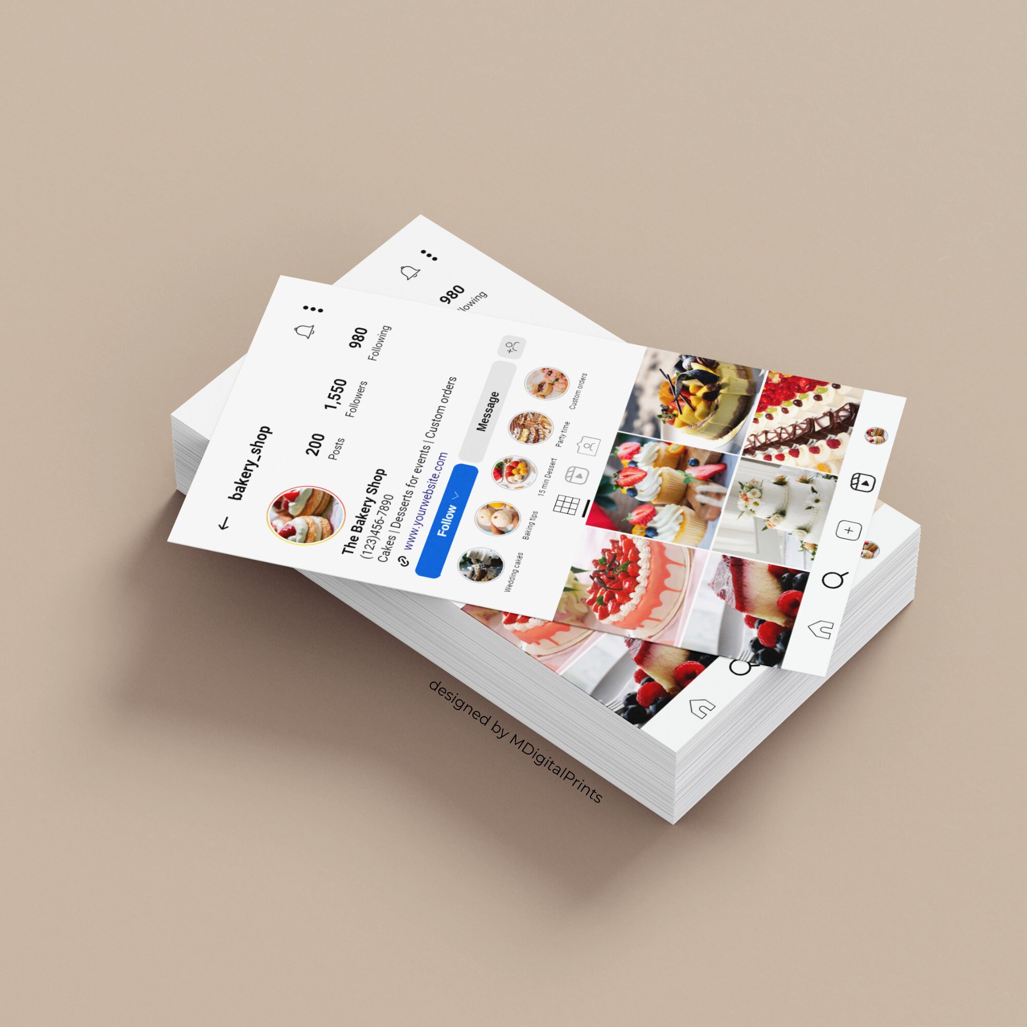 Instagram UI Business Card Canva Template, Baking Editable IG Business ...
