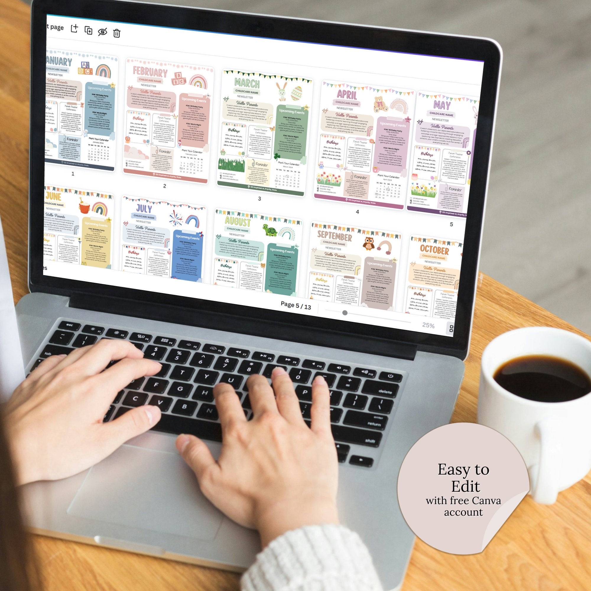 Preschool Monthly Newsletter Canva Template 2026, Editable Daycare ...