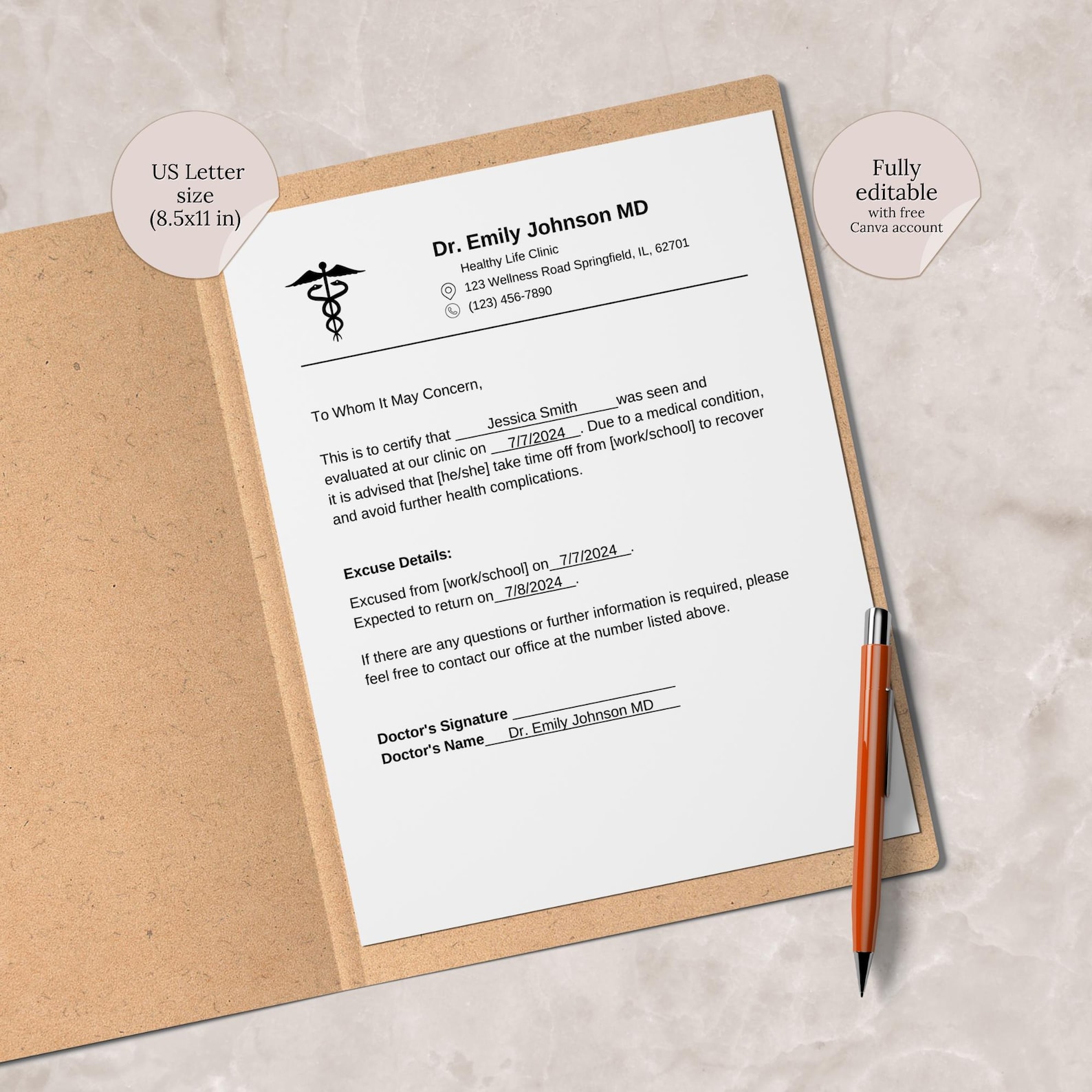 Doctors Excuse Note Template Canva, Editable Doctor Excuse for Work ...