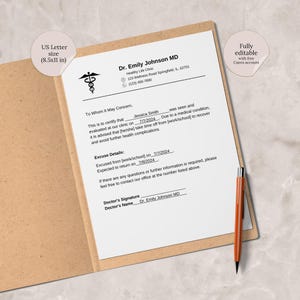 Doctors Excuse Note Template Canva, Editable Doctor Excuse for Work ...