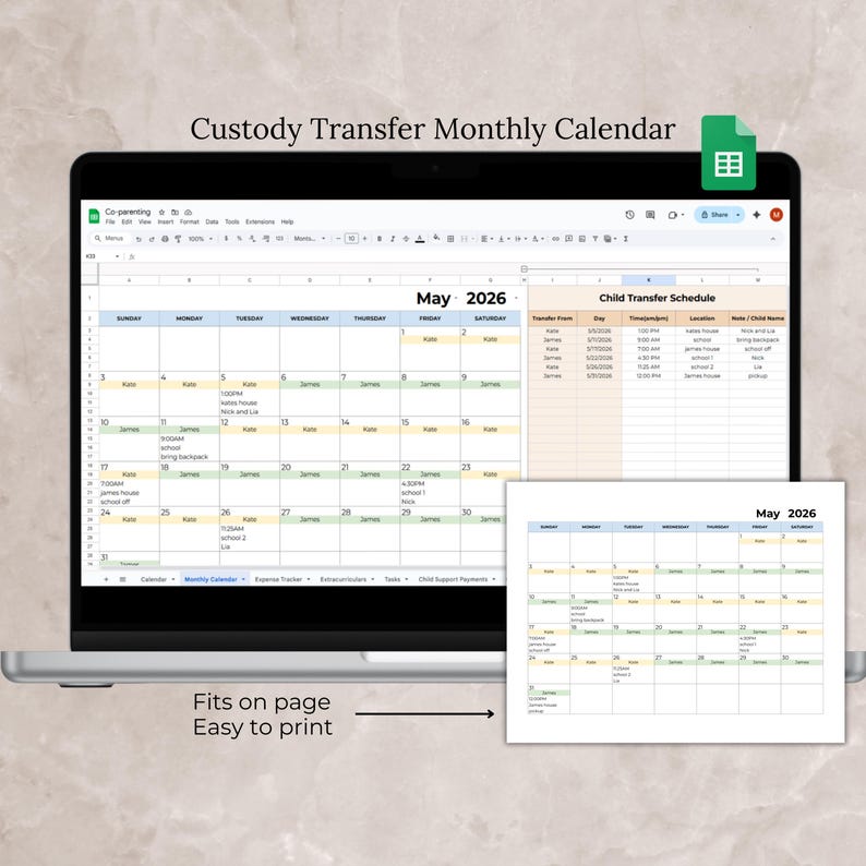 Co-parenting Planner Google Sheets, Custody Schedule, Child Support ...