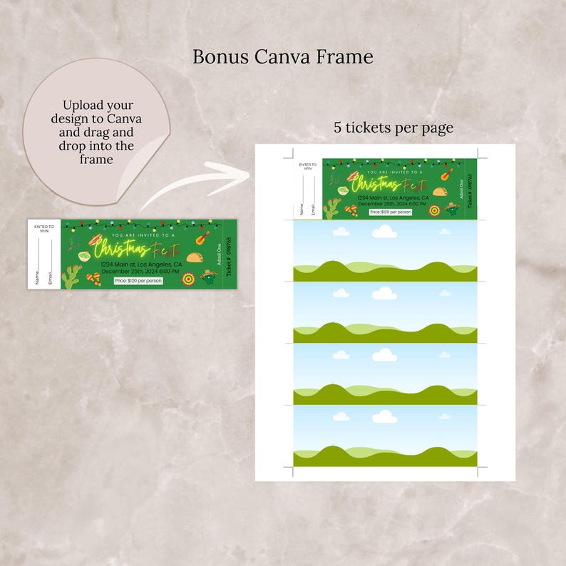 Christmas Fiesta Ticket Canva Template Editable Mexican Theme Holiday ...