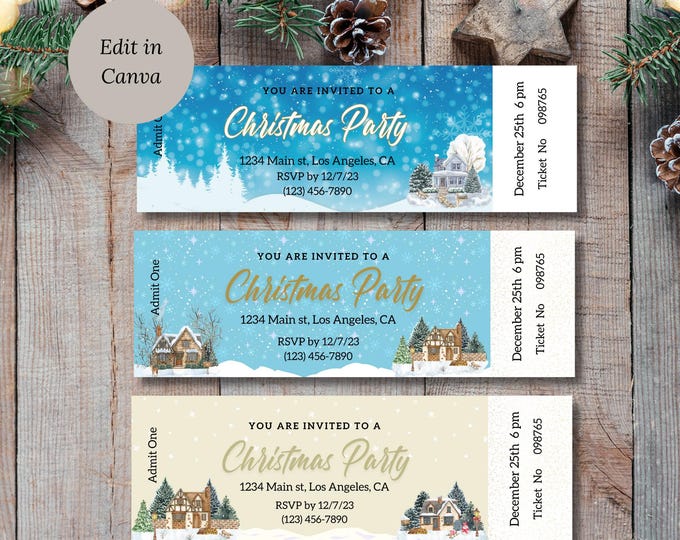 Christmas Event Ticket Canva Template Editable Christmas Winter ...