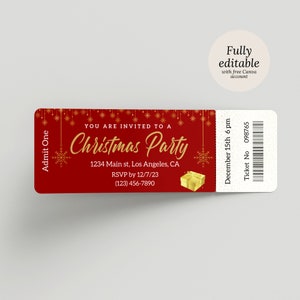 Christmas Event Ticket Canva Template, Editable Holiday Tickets Party ...
