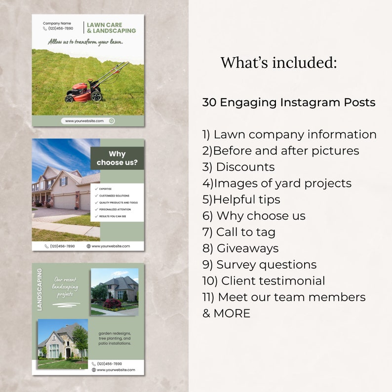Lawn Services Instagram Posts Canva Template Editable Lawn Care Social ...