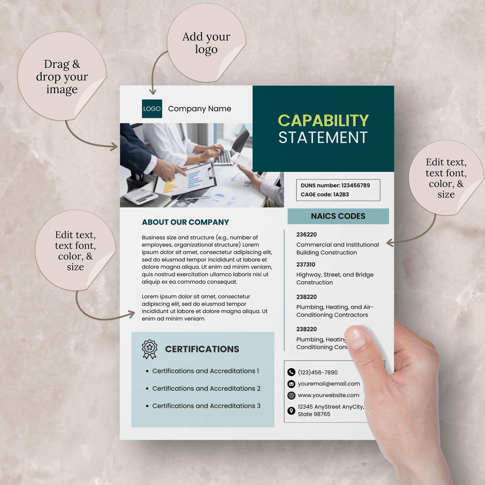 Capability Statement Canva Template Editable Capability Statement Document Government ...