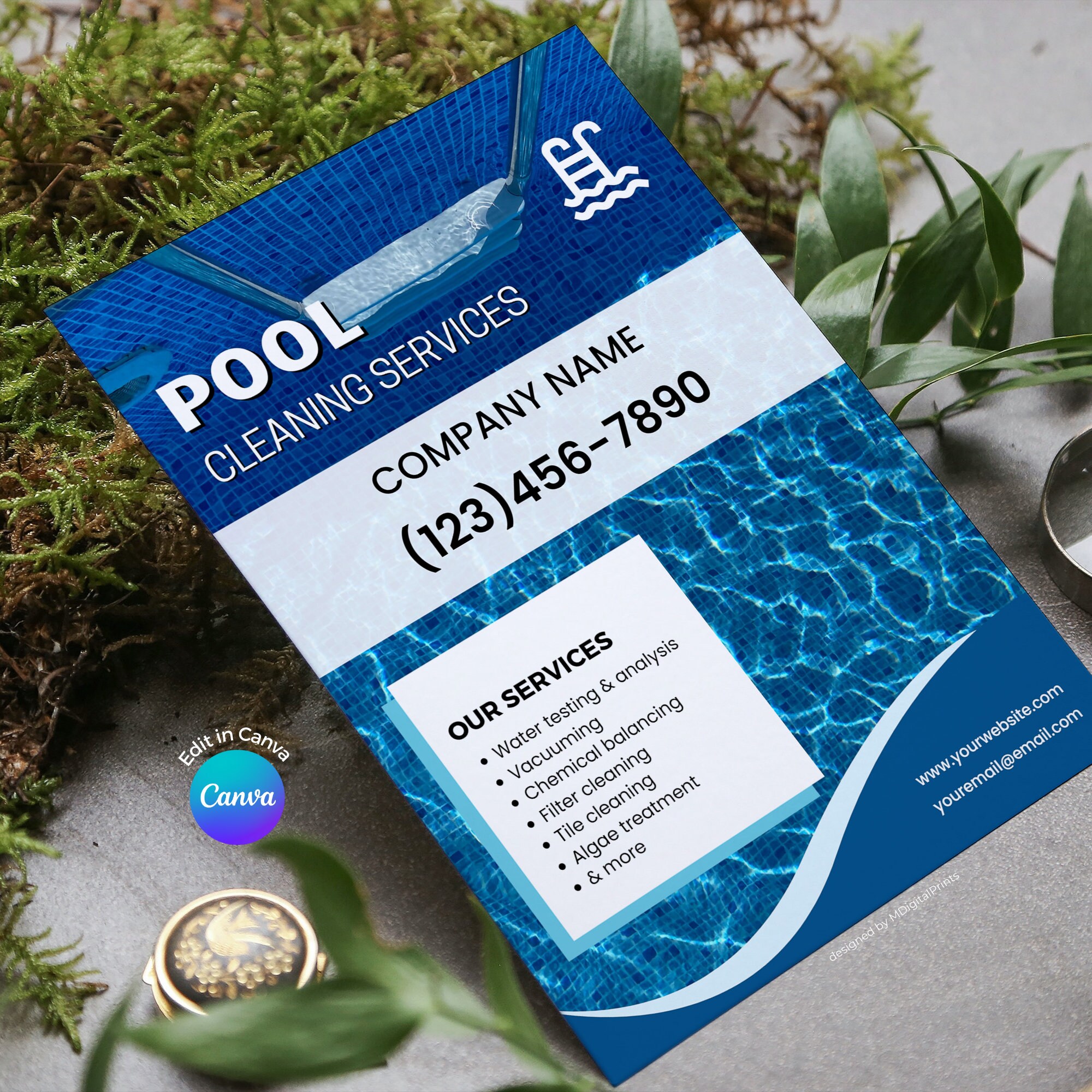 Pool Services Flyer Canva Template, Swimming Pool Business Editable ...