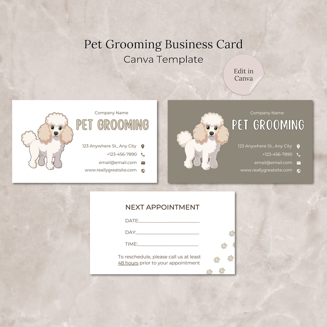 Pet Grooming Business Card Canva Template, Editable Pet Groomer ...